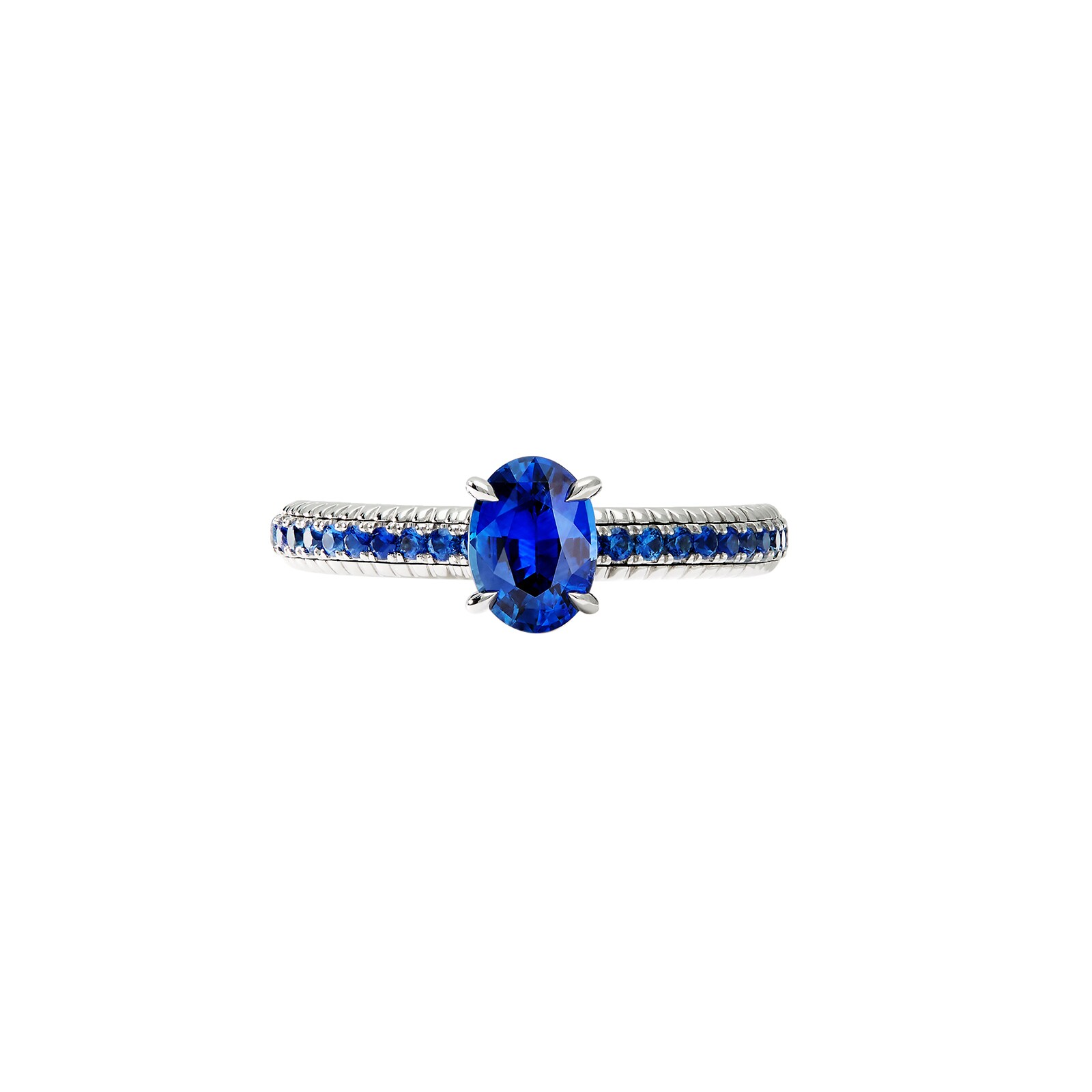 Fabergé Colours of Love 18ct White Gold Blue Sapphire Fluted Ring with ...