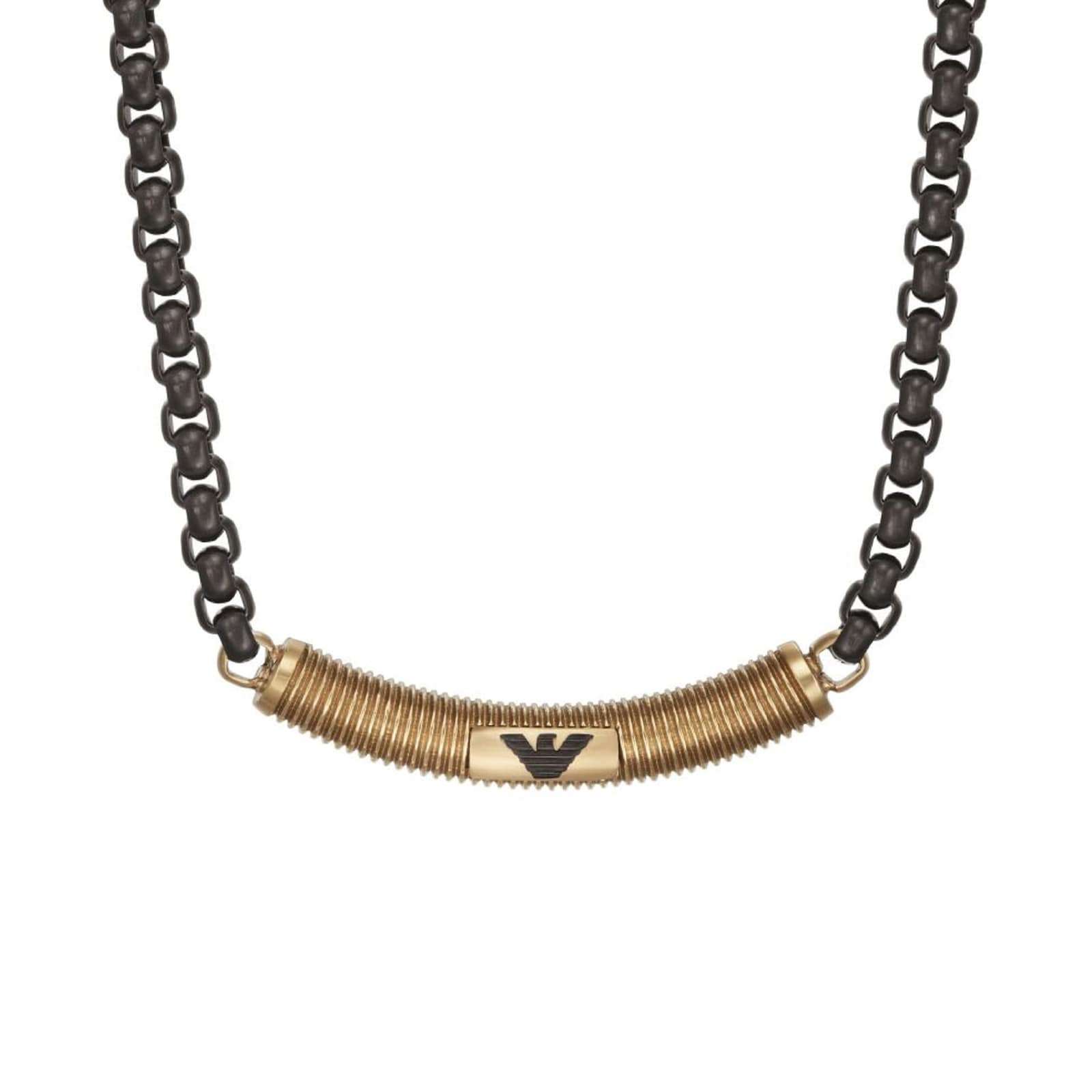 Emporio Armani Gents Stainless Steel Black & Gold Necklace EGS2925251 ...
