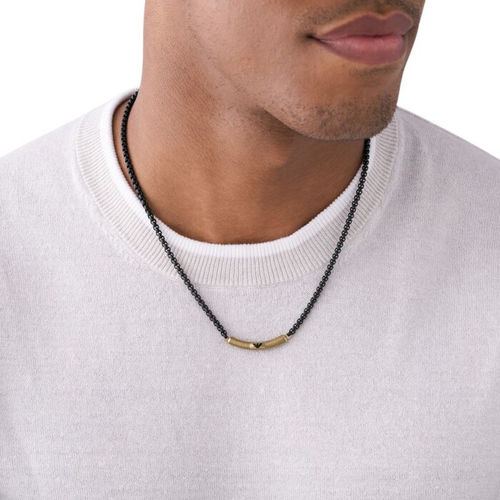 Emporio Armani Gents Stainless Steel Black & Gold Necklace EGS2925251 ...