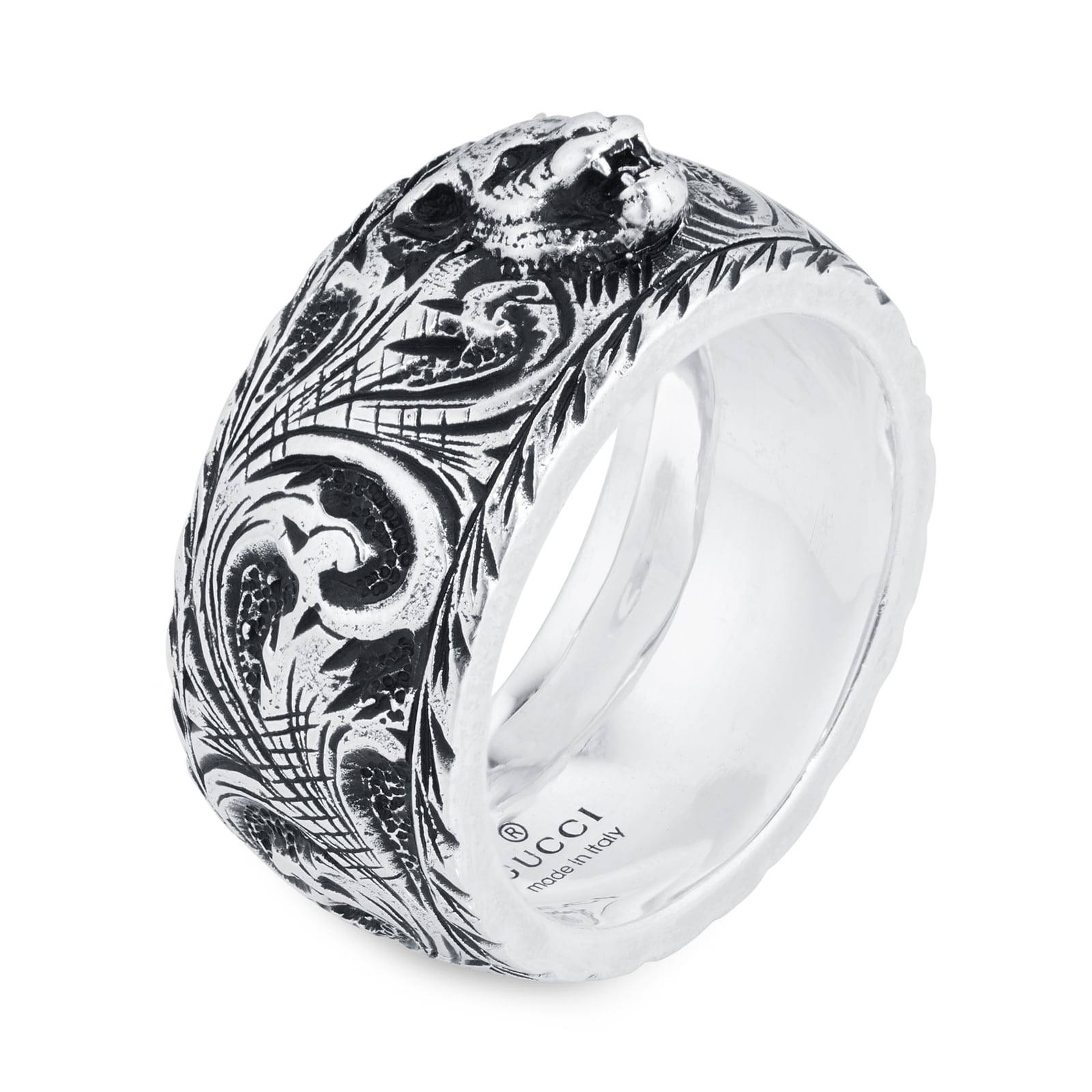 Gucci Gatto Thin Silver 10mm Ring With Feline Head YBC433571001 ...