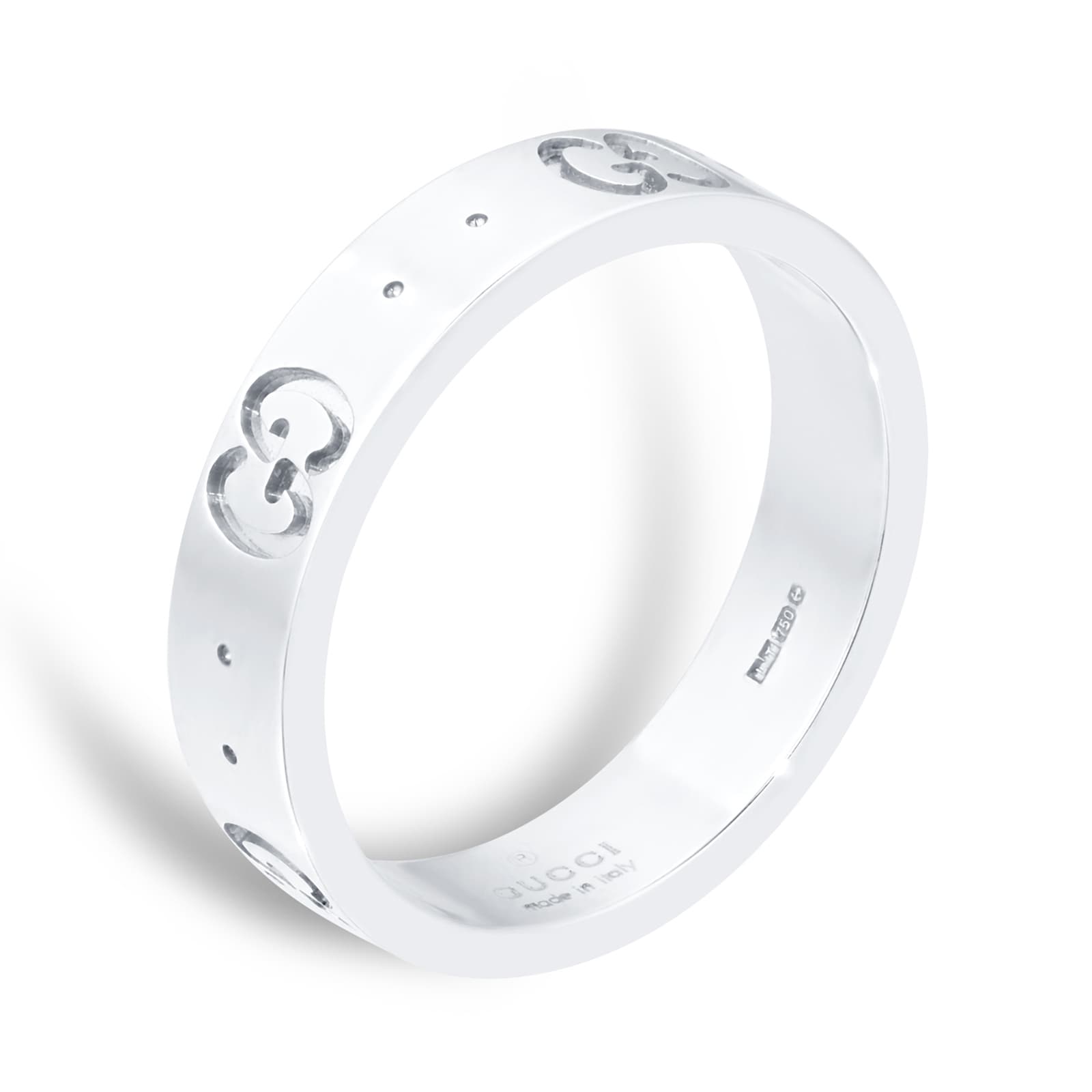 Gucci Icon 18ct White Gold Logo Band Ring YBC073230002 | Goldsmiths