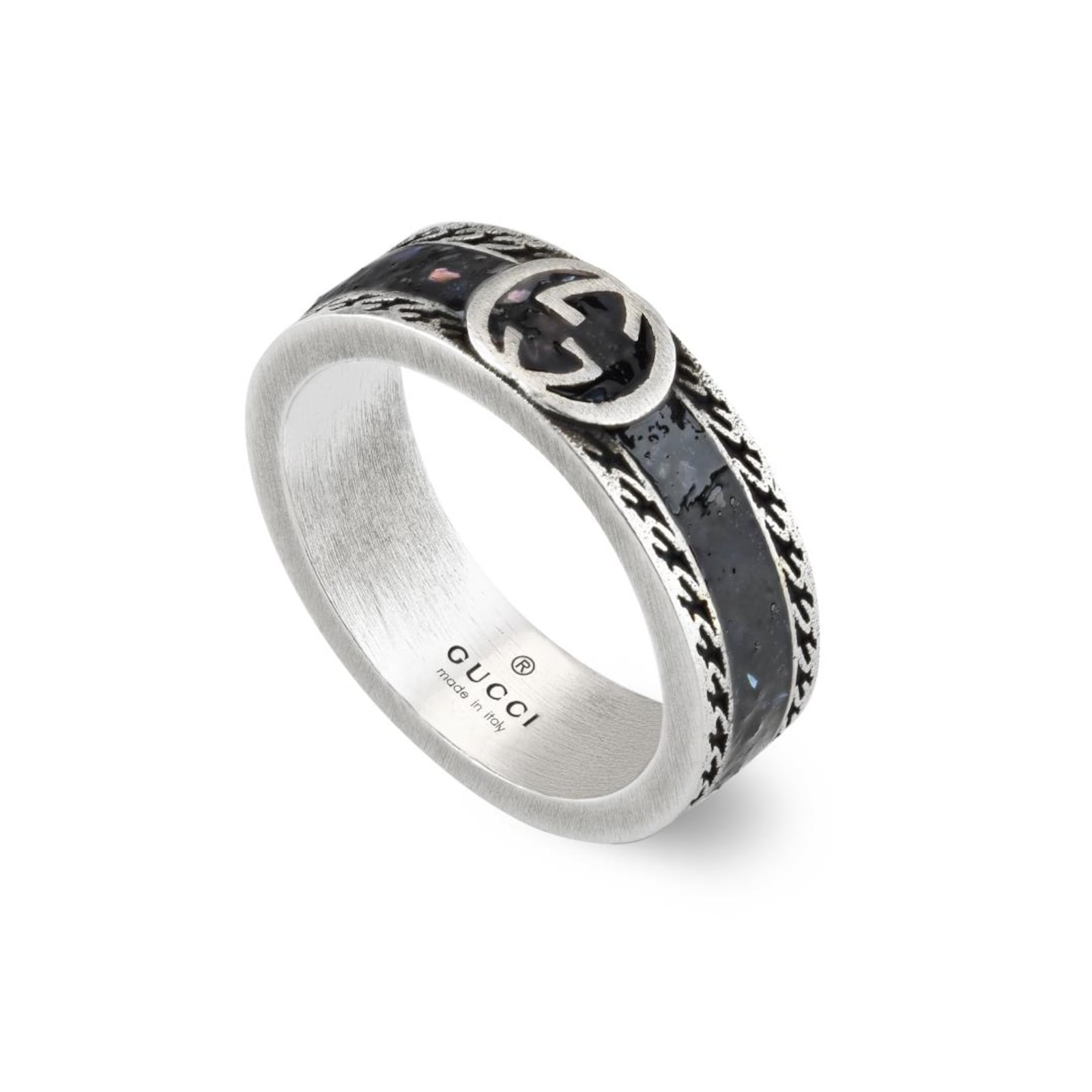 Gucci Silver & Black Enamel Interlocking G Ring - Ring Size K ...