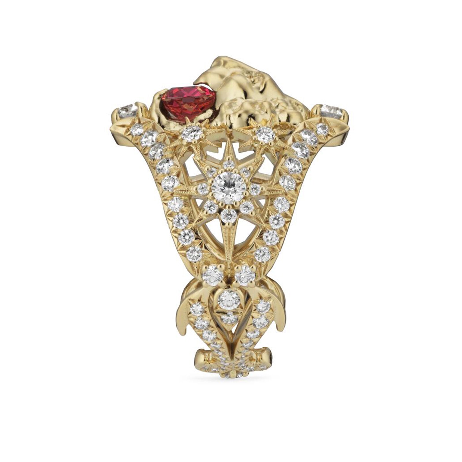 Gucci 18ct Yellow Gold Lion Head Diamond & Tourmaline Ring YBC679144002 ...