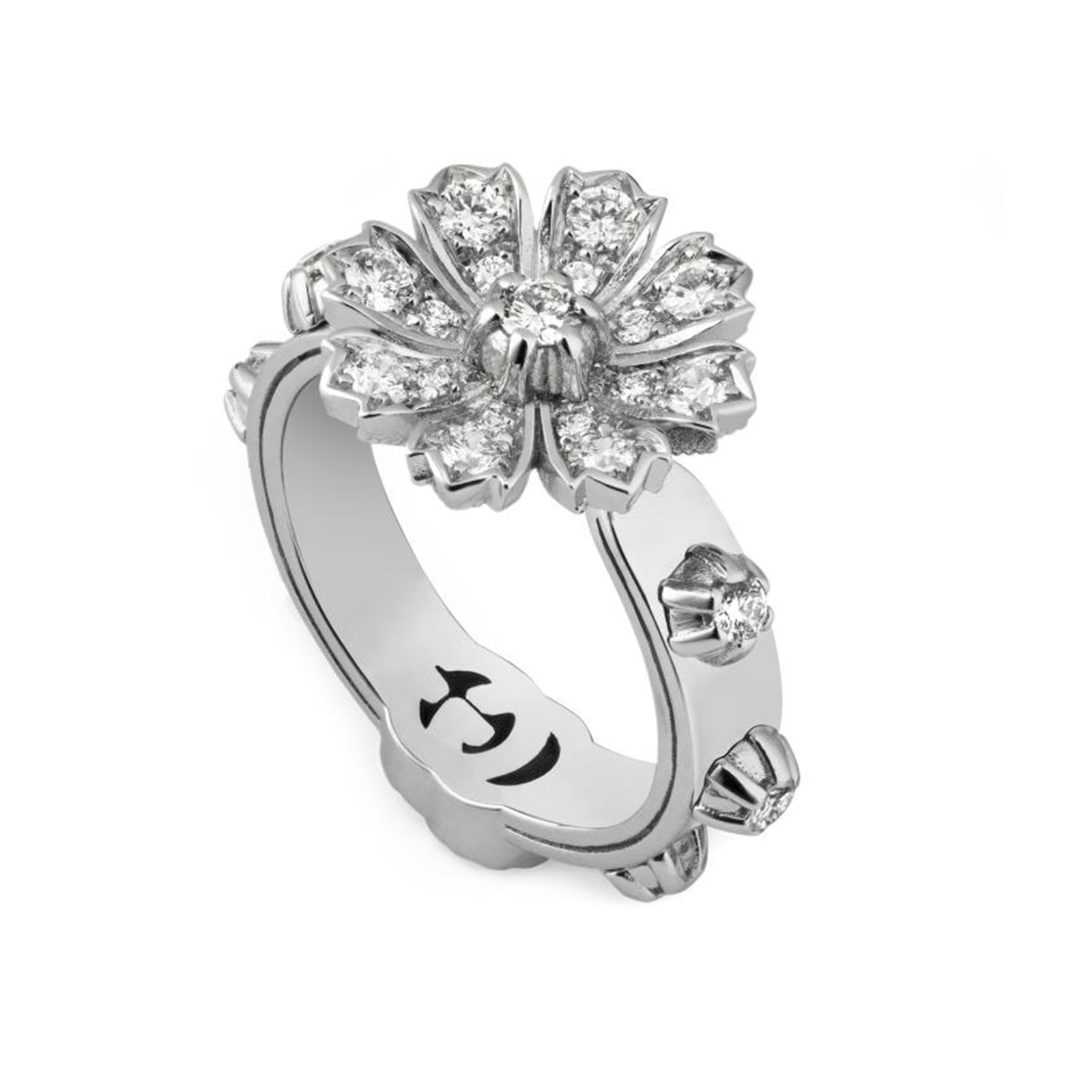 Gucci Gucci Flora 18ct White Gold Diamond Ring - Ring Size M ...