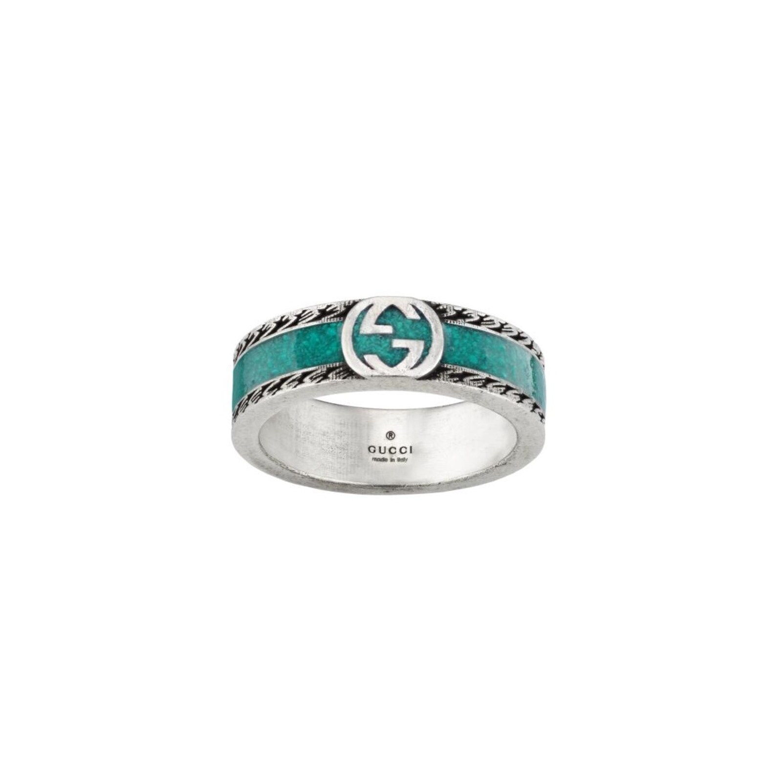 Gucci Sterling Silver Interlocking G Green Enamel Ring YBC645573001 ...