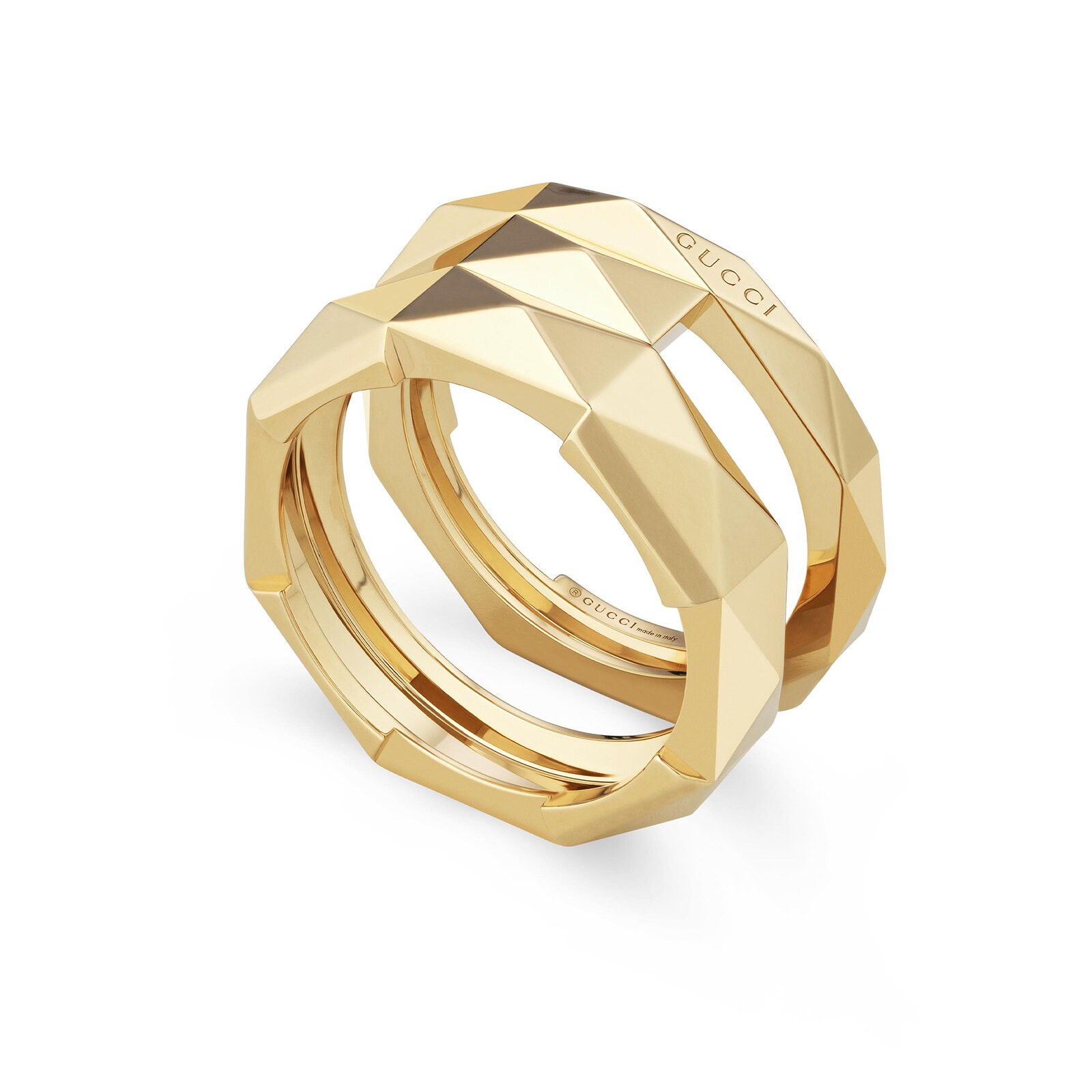 Gucci 18ct Yellow Gold Gucci Link to Love Studded Double Ring - Ring ...