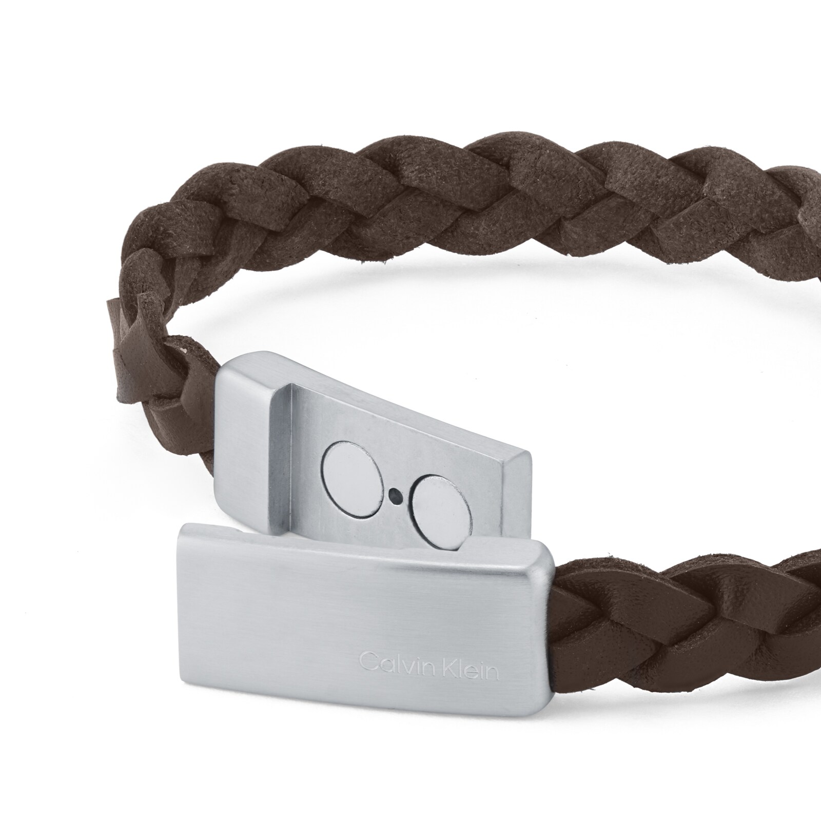 Calvin Klein Mens Brown Leather Plaited Bracelet 35000131 | Goldsmiths