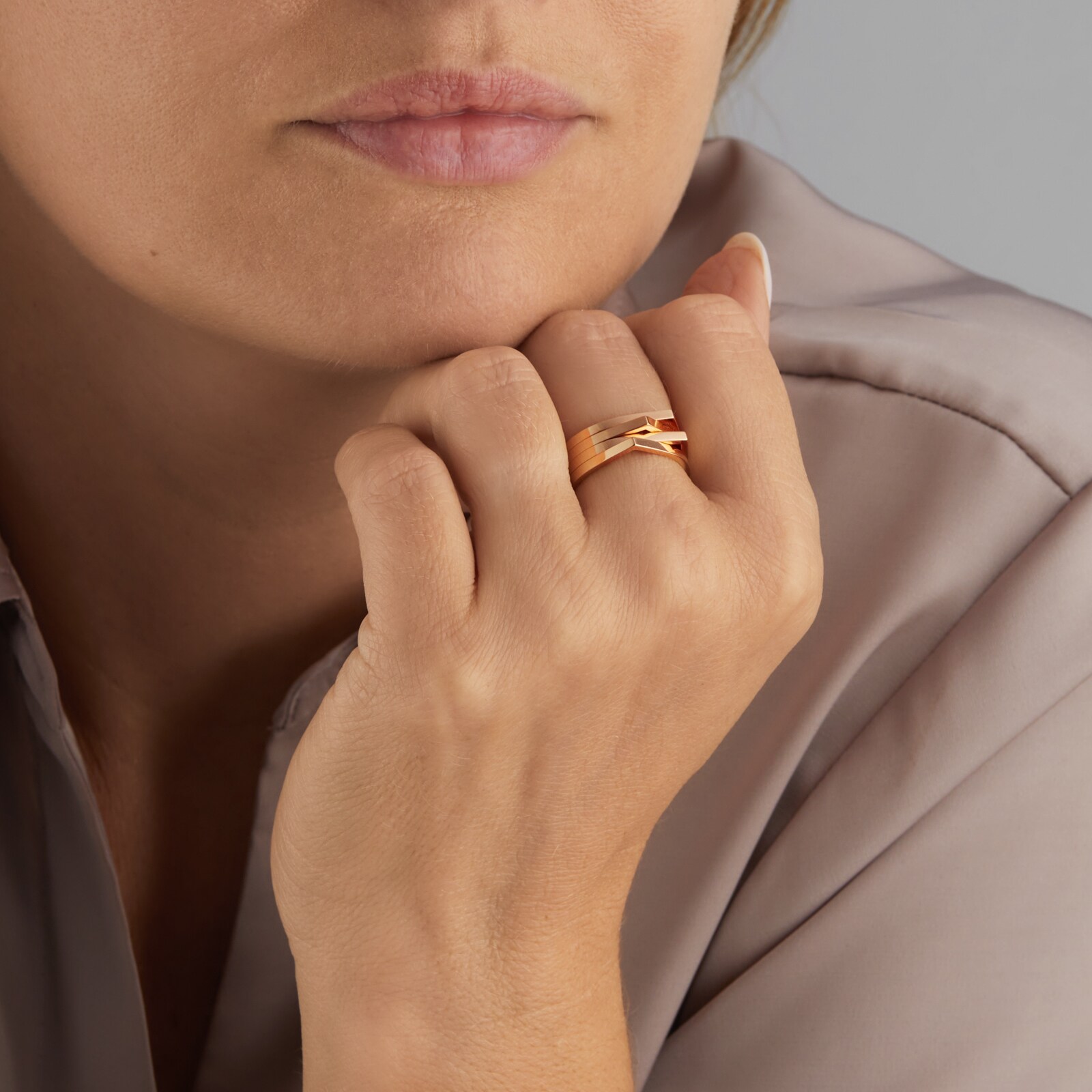 Repossi Antifer 18ct Rose Gold Four Row Ring RAF0BEPG00000 | Goldsmiths