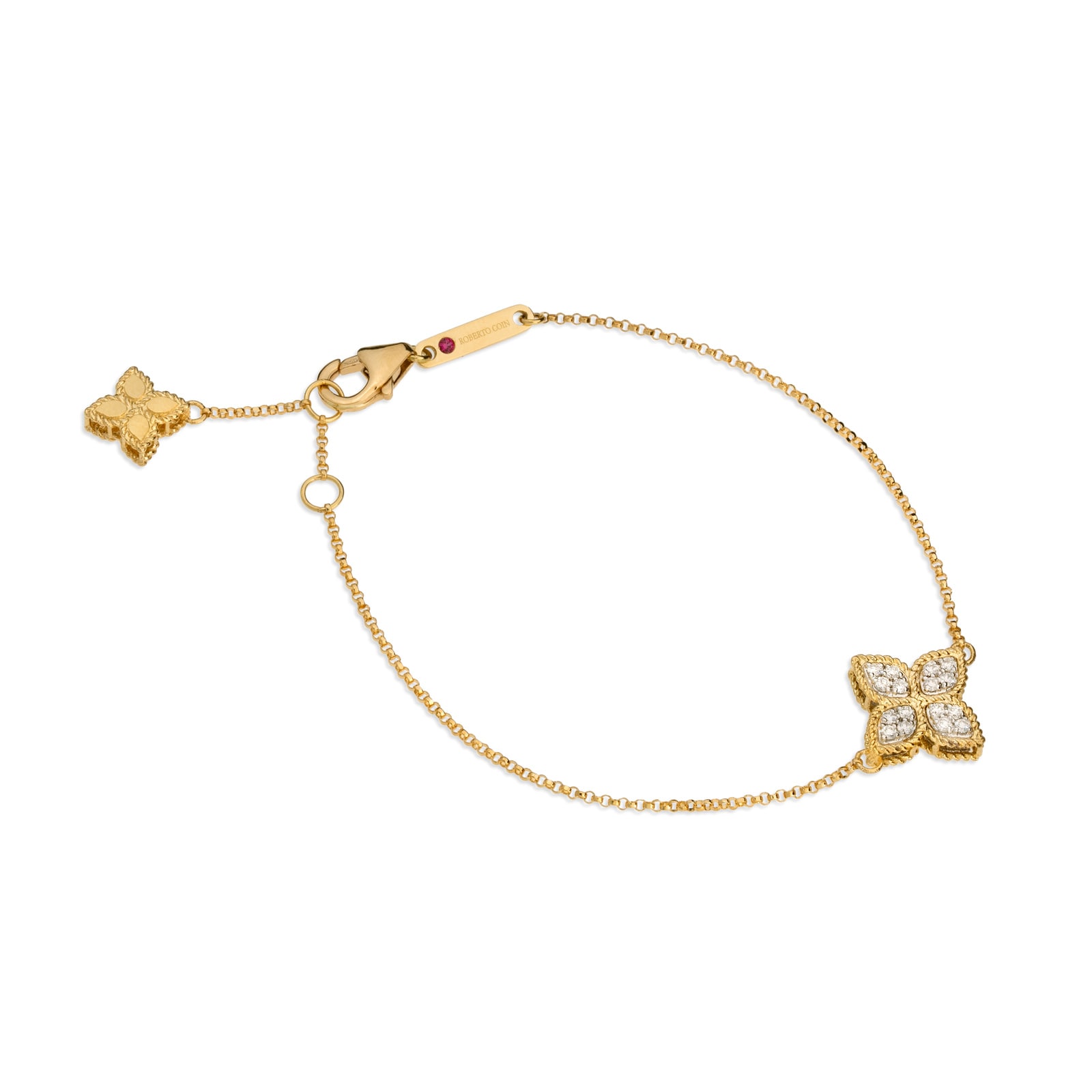 Roberto Coin Princess Flower 18ct Yellow Gold 0.18ct Diamond Bracelets ADR777BR0652 YW | Goldsmiths