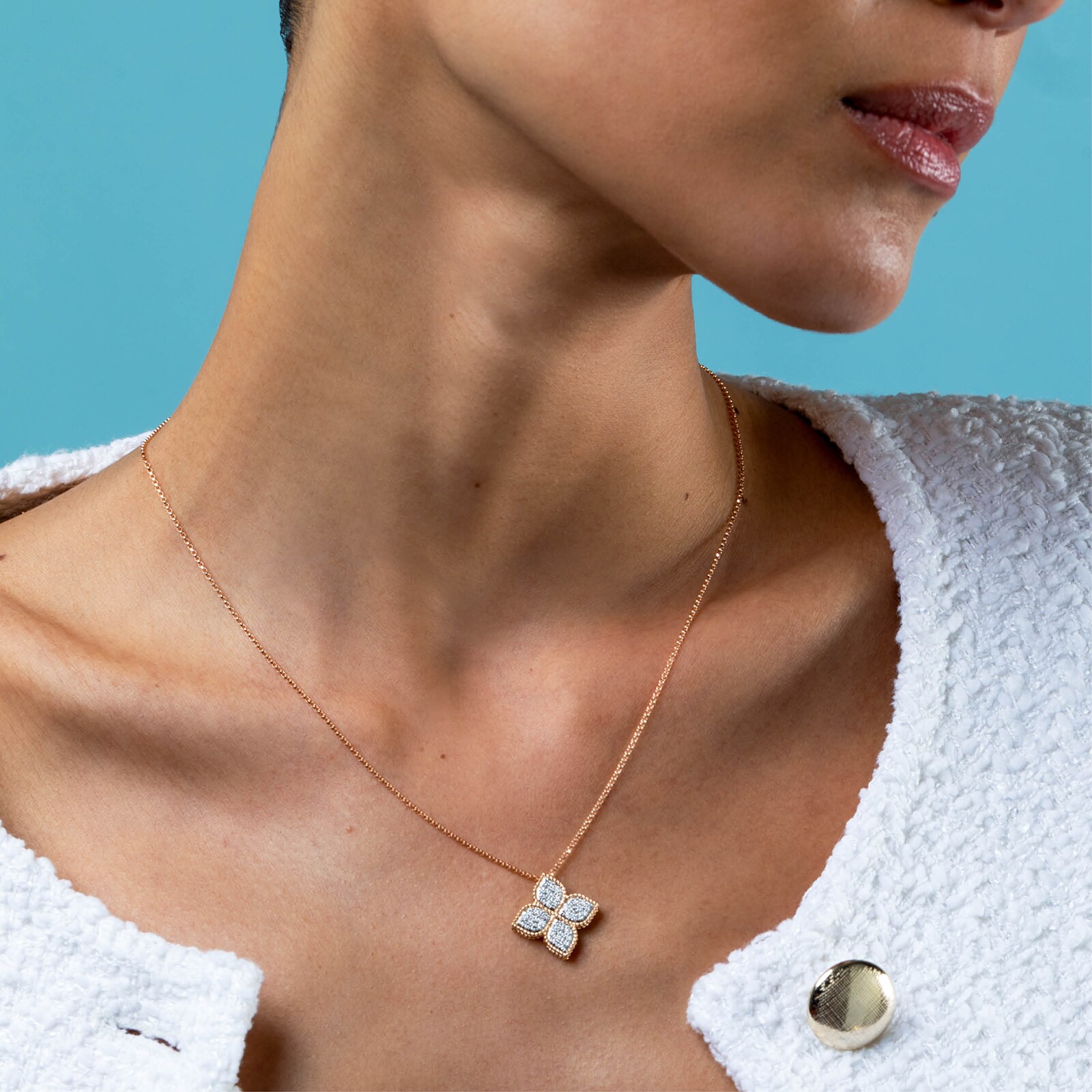 Roberto Coin Princess Flower 18ct Rose Gold Diamond Necklace ...