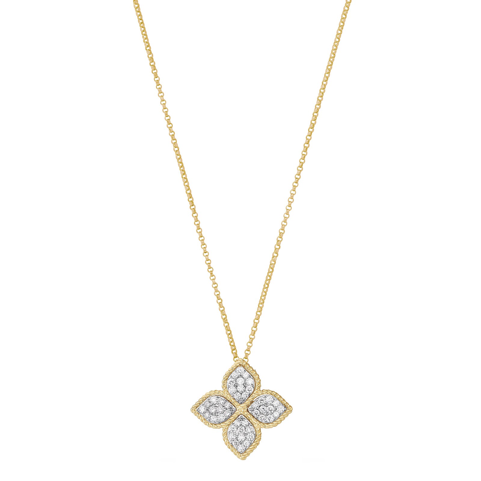 Roberto Coin Princess Flower 18ct Yellow Gold Diamond Necklace ADR777CL0652Y | Goldsmiths