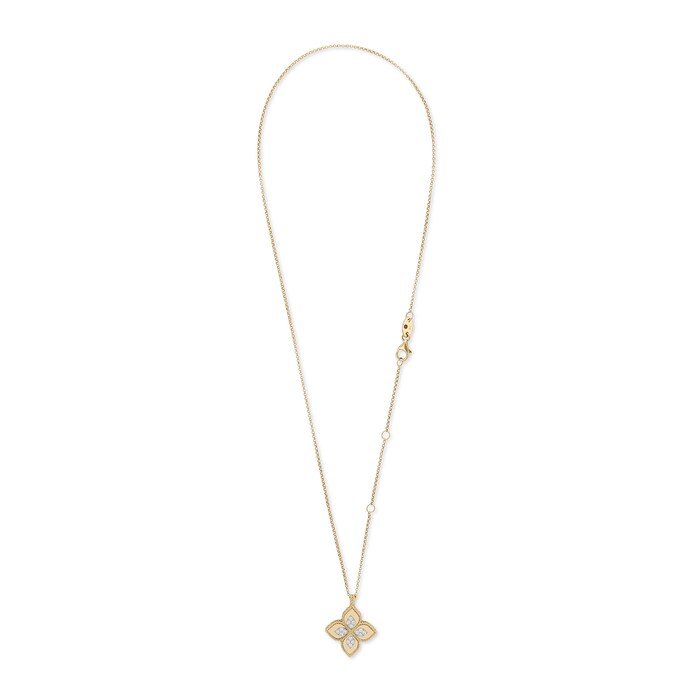 Roberto Coin Princess Flower 18ct Yellow Gold 0.18ct Diamond Pendant ADR888CL1837Y | Goldsmiths