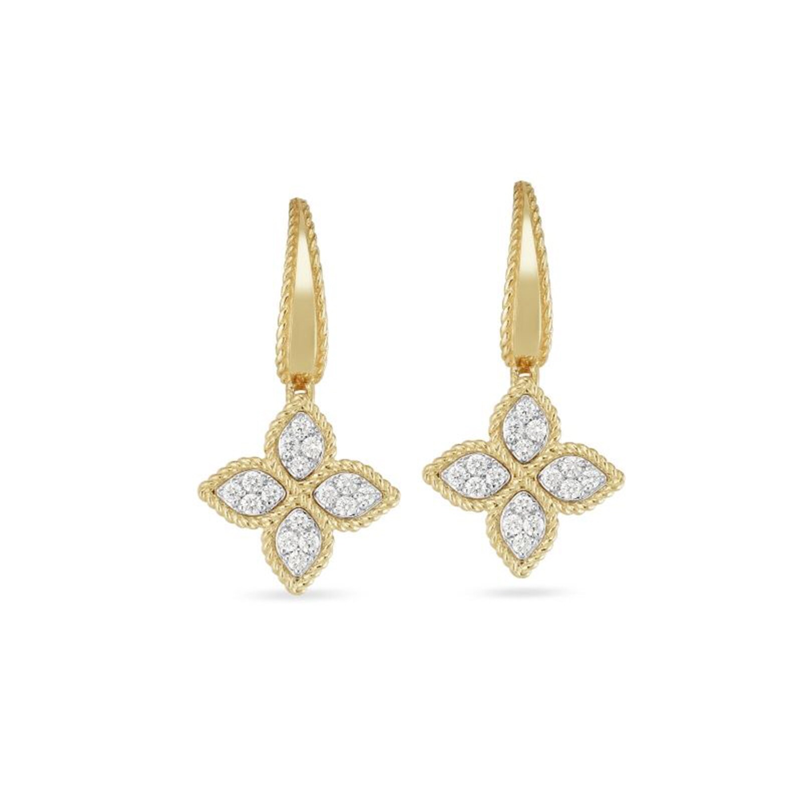 Roberto Coin Princess Flower 18ct Yellow Gold Diamond Stud Earrings ADR777EA1088Y | Goldsmiths