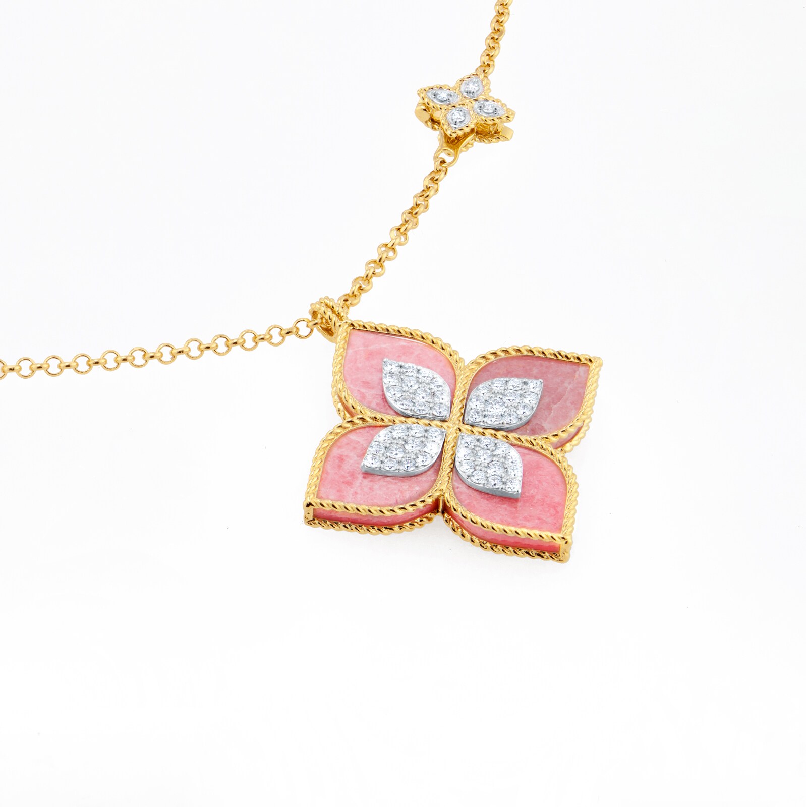 Roberto Coin Princess Flower 18ct Yellow Gold Rhodonite & 2.28ct Diamond Pendant ADV888CL2465_01 ...