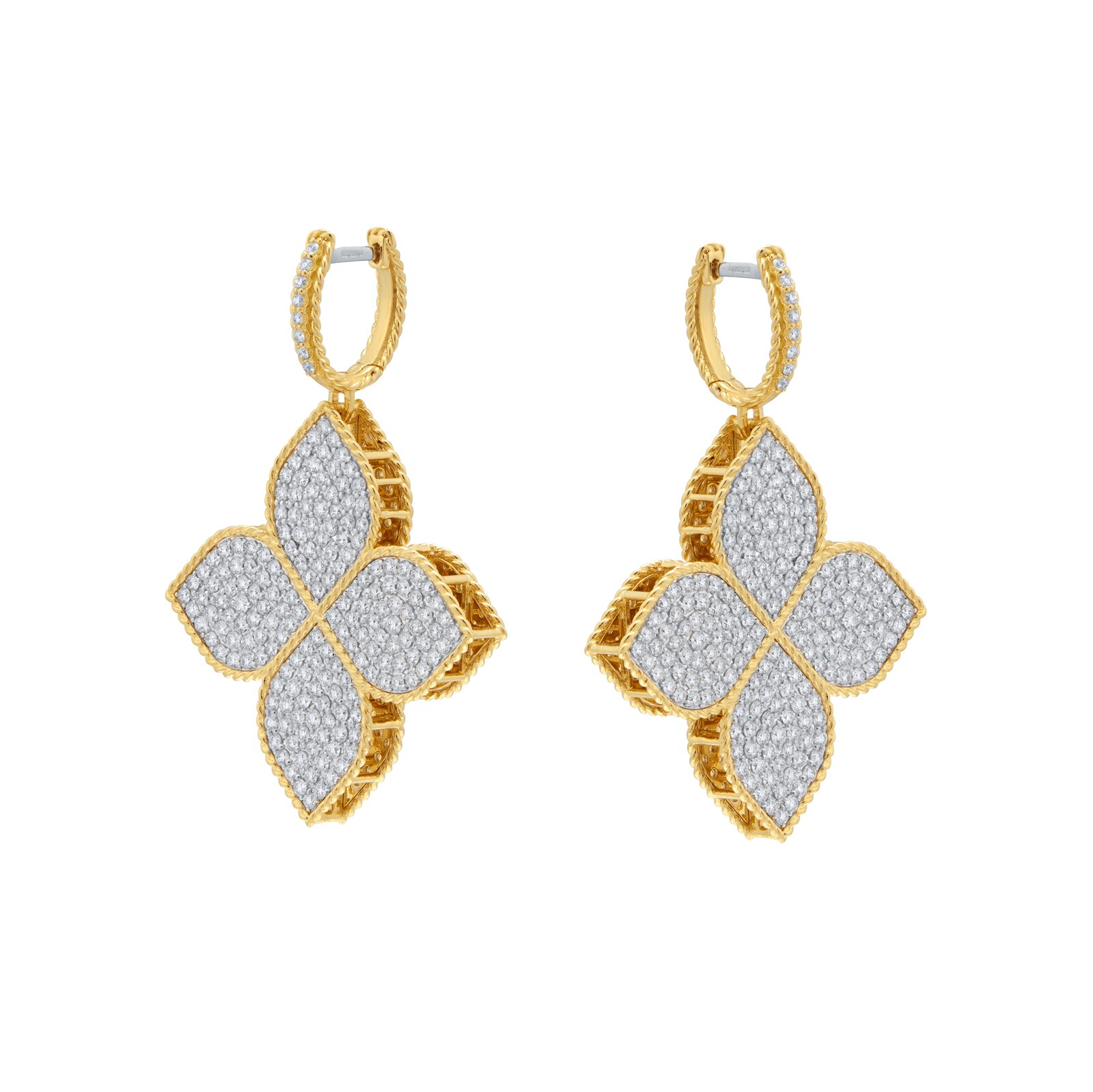 Roberto Coin Princess Flower 18ct Yellow Gold 3.60ct Diamond Hoop Earrings ADR777EA1136 YW ...
