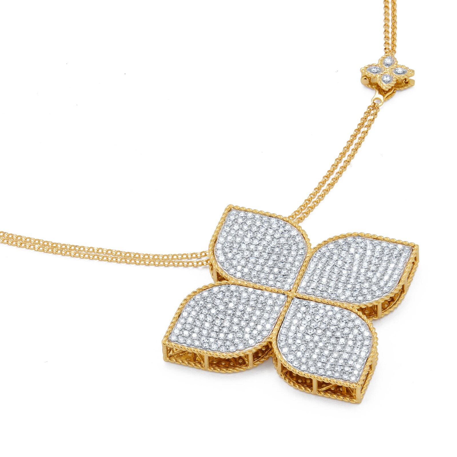 Roberto Coin Princess Flower 18ct Yellow Gold 4.09ct Diamond Pendant ADR777CL0830 | Goldsmiths