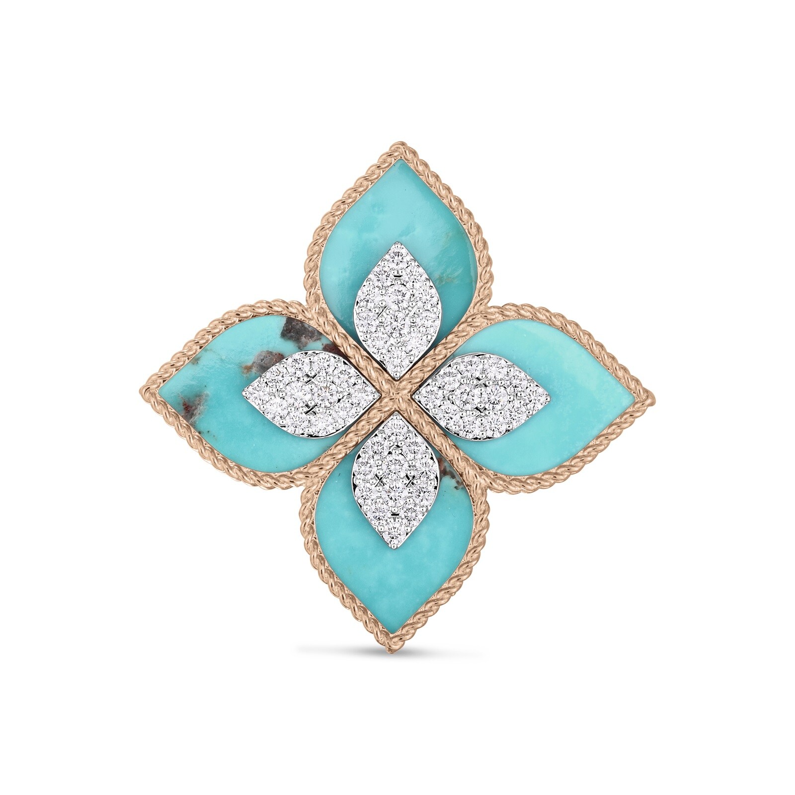 Roberto Coin Princess Flower 18ct Rose Gold 0.72ct Diamond & Turquoise ...