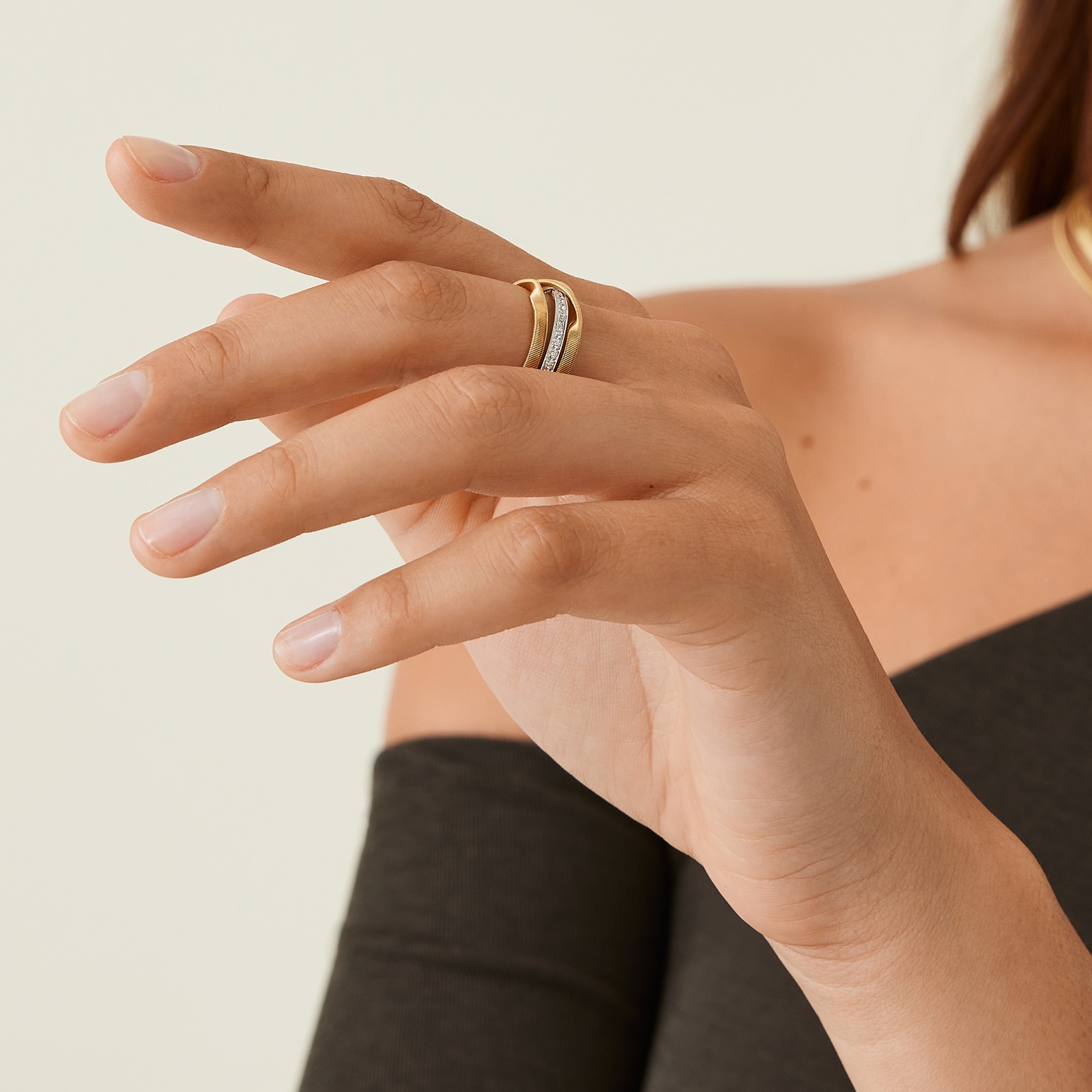 Marco Bicego 18ct Yellow Gold Marrakech Three Strand Diamond Coil Ring ...