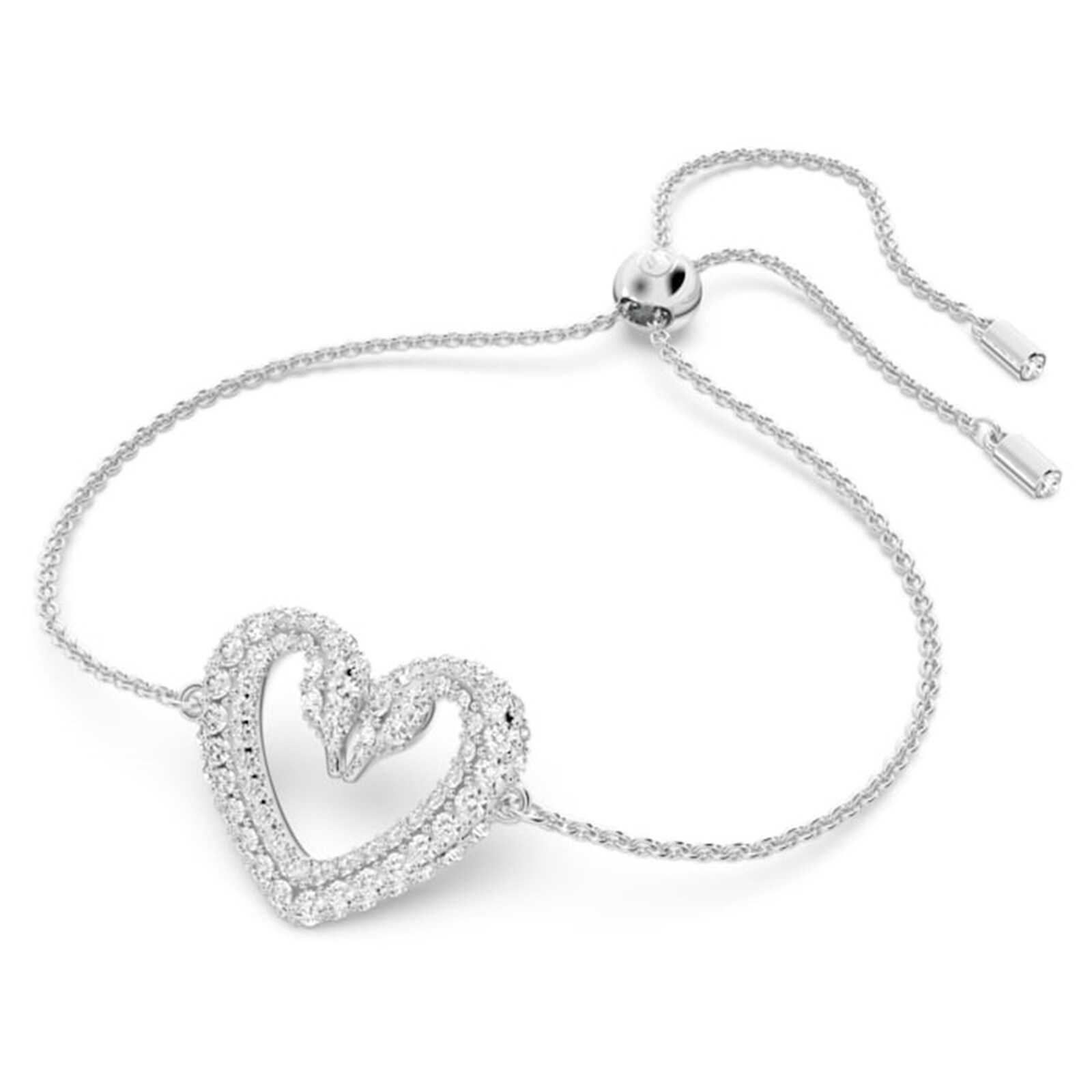 Swarovski Silver Una Cubic Zirconia Heart Swan Bracelet | Goldsmiths