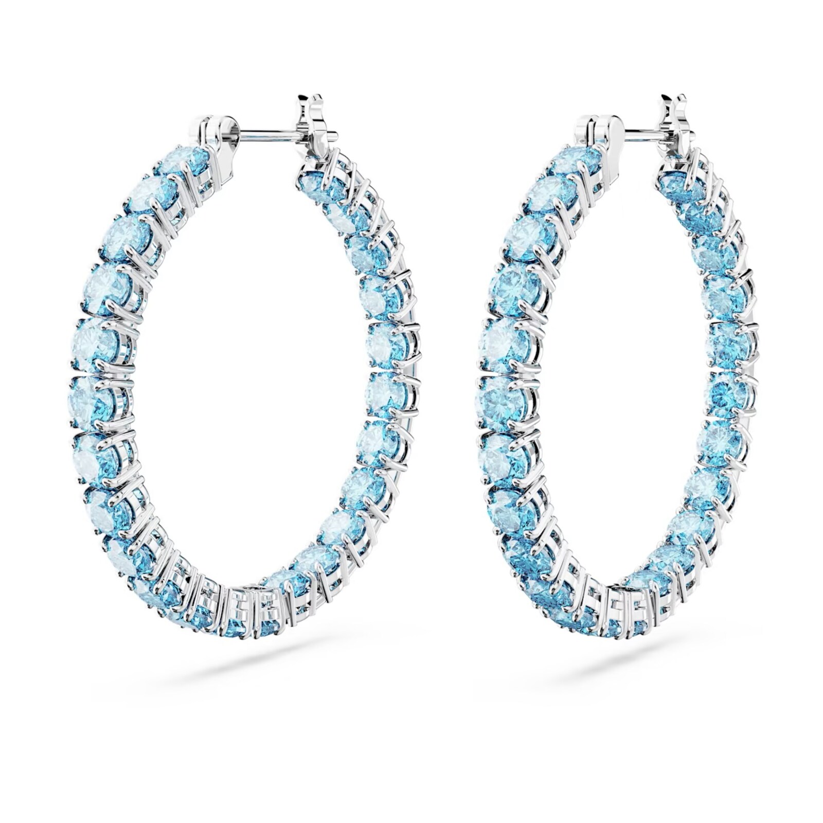 SWAROVSKI Matrix Rhodium Plated Aqua Hoop Earrings 5647446 | Goldsmiths