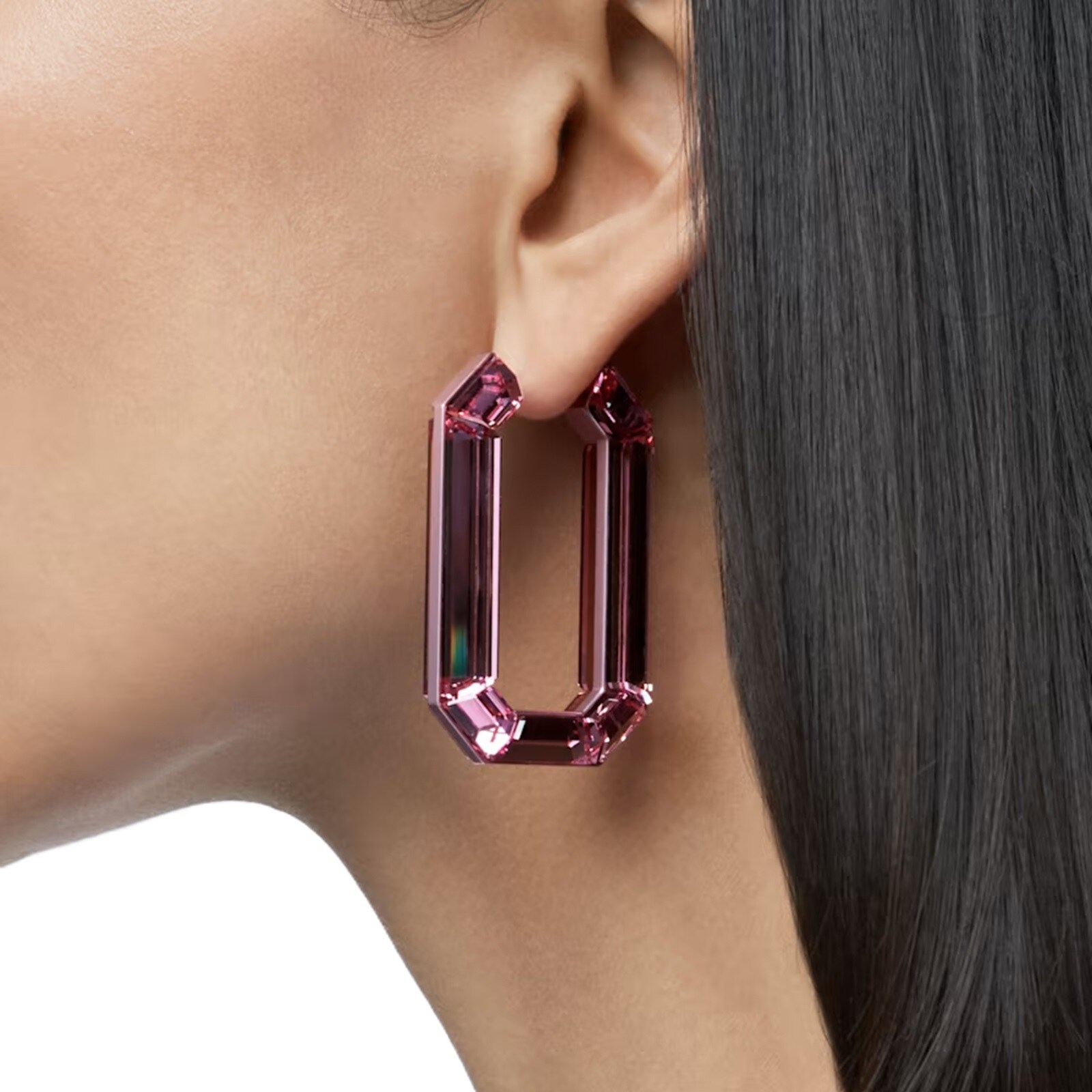 SWAROVSKI Aluminium Lucent Pink Crystal Hoop Earrings 5633955 | Goldsmiths