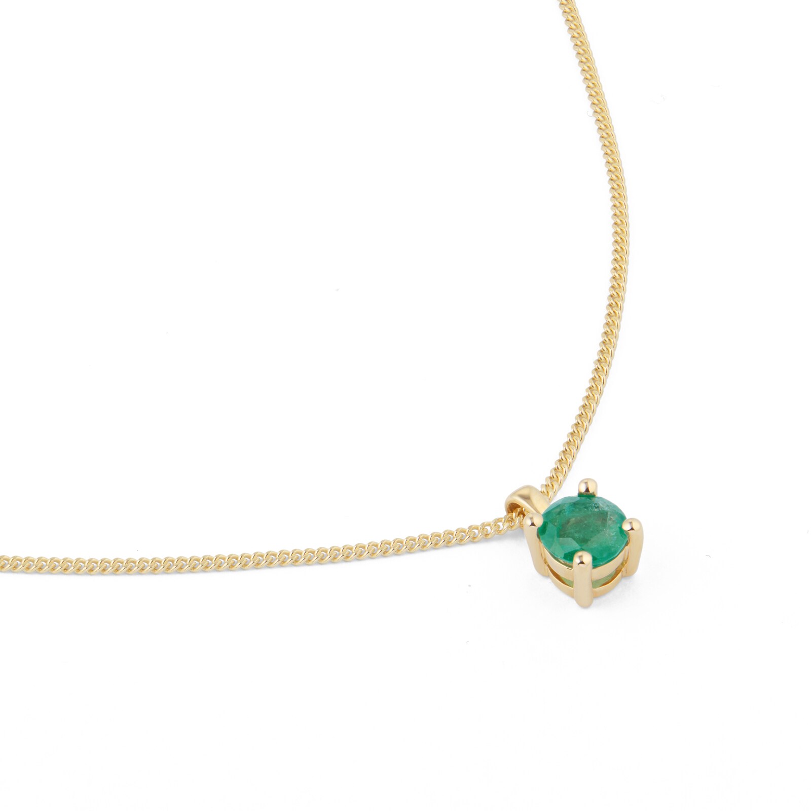 By Request 9ct Yellow Gold 4 Claw Emerald Pendant & Chain 74.160223.EM.9Y | Goldsmiths