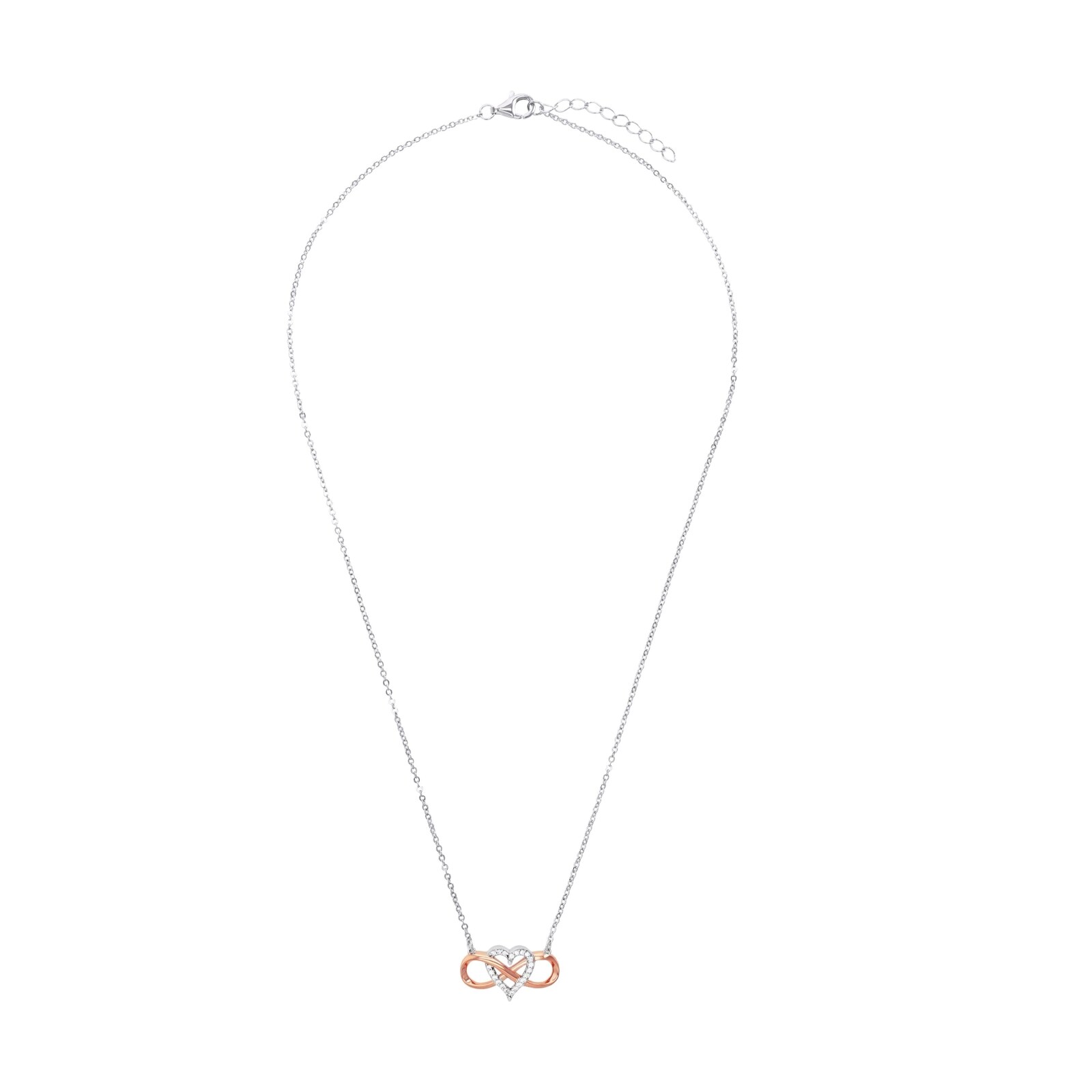 AMOR Silver Bi Colour Cubic Zirconia Heart Loop Pendant Necklace ...