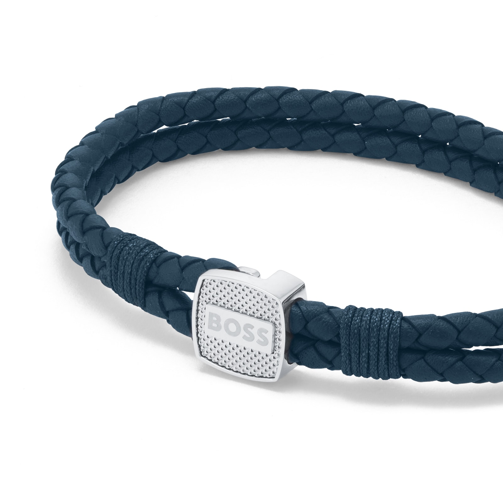 BOSS Gents BOSS Seal Blue Leather Braided Bracelet 1580293 | Goldsmiths