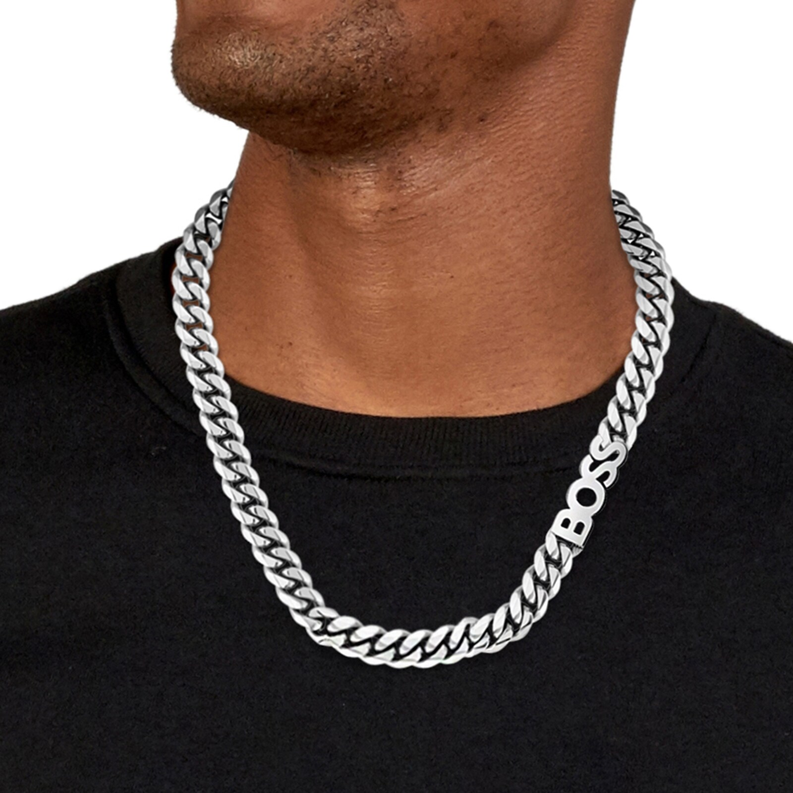BOSS Gents BOSS Kassy Stainless Steel Chain Logo Necklace 1580441 ...
